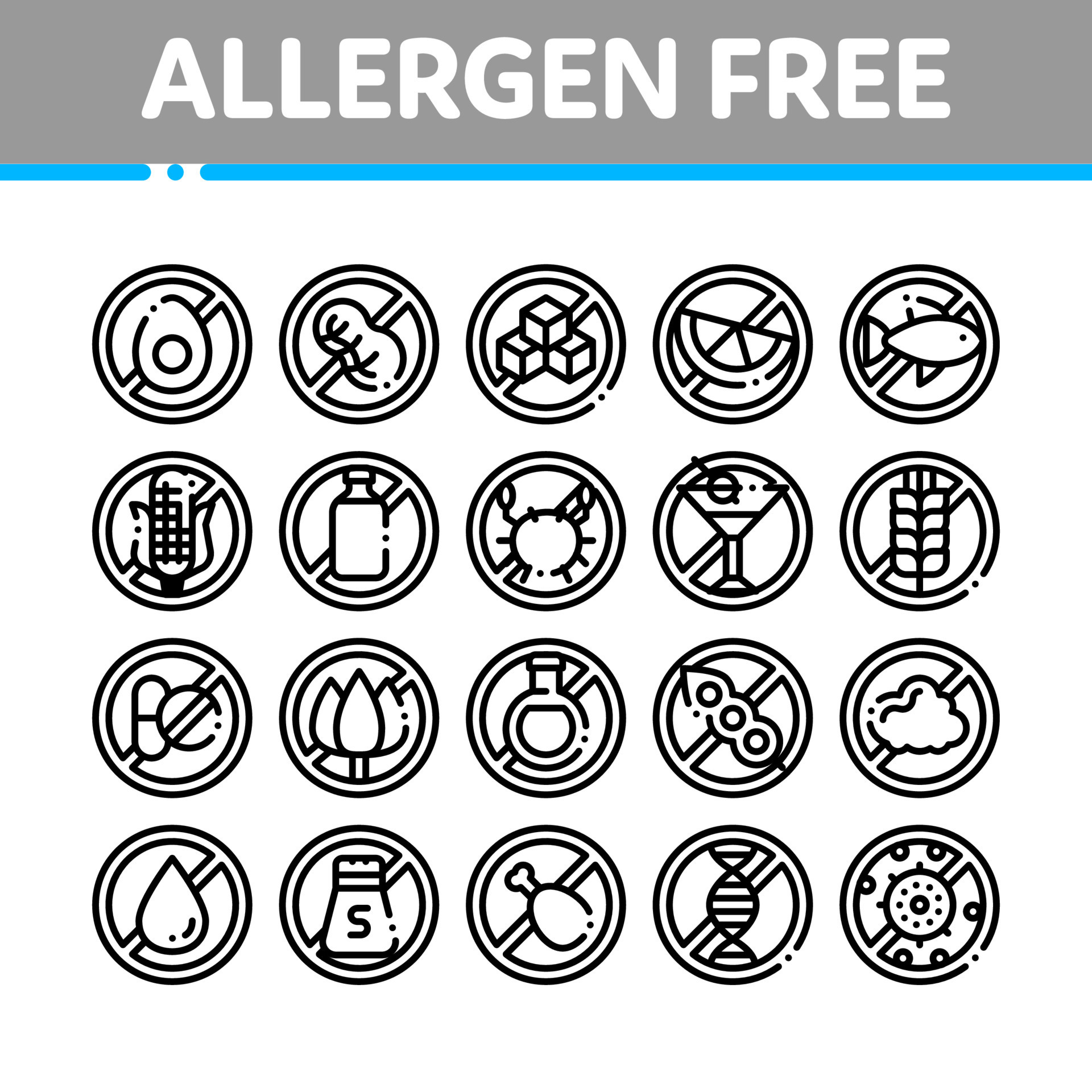 Allergen Free Products Vector Thin Line Icons Set 17605900 Vector Art ... Allergen Free Products Vector Thin Line Icons Set 17605900 Vector Art ...