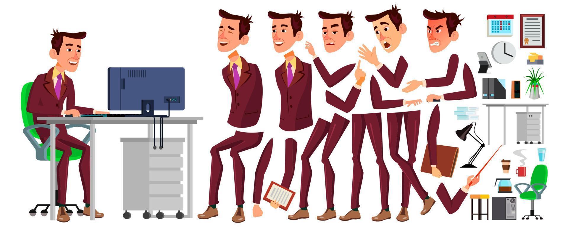 Office Worker Vector. Face Emotions, Various Gestures. Businessman ... Office Worker Vector. Face Emotions, Various Gestures. Businessman ...