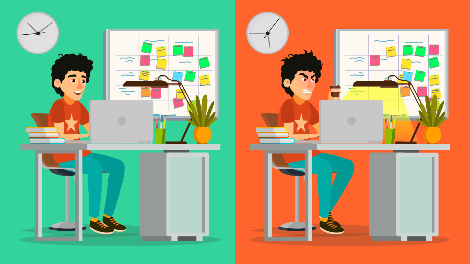 Stressed Out Man Vector. Young Coder Working At Office. Stressful Work, Job. Tired Junior ...