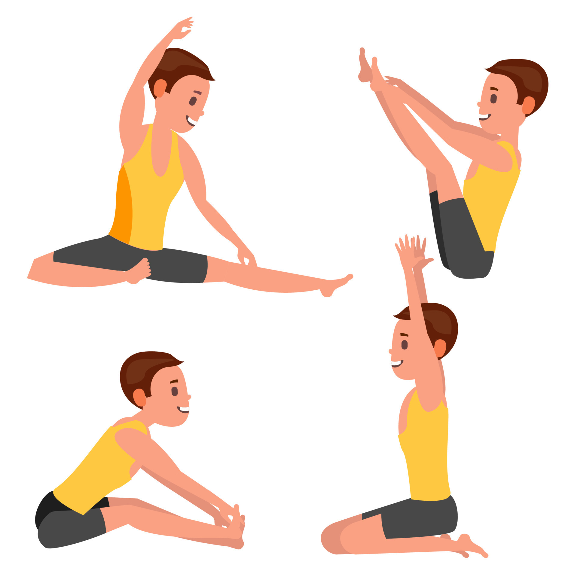 Yoga Male Vector In Action Meditation Positions Flexible Girl Cartoon Character Illustration