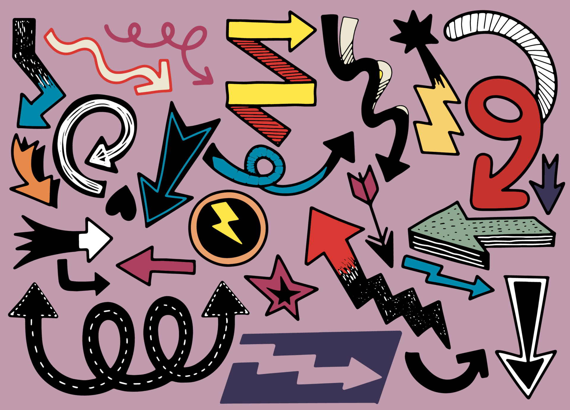 Hand Drawn Set Of Different Arrow Different Black Directional Icons Vector Illustration