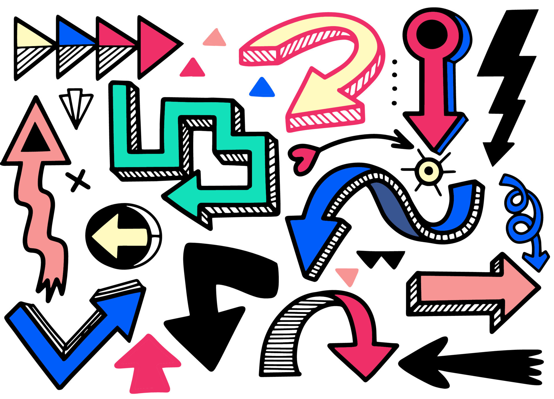 Hand Drawn Set Of Different Arrow Different Black Directional Icons Vector Illustration