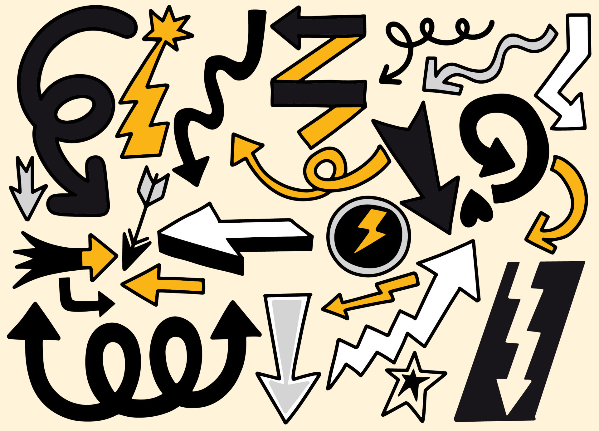 Hand Drawn Set Of Different Arrow Different Black Directional Icons Vector Illustration