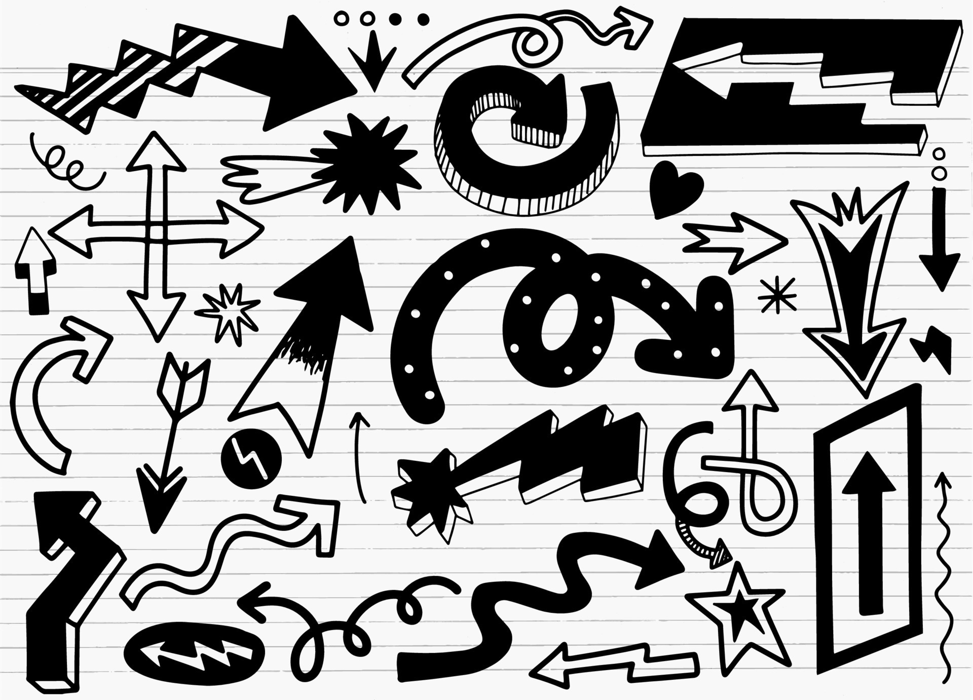Hand Drawn Set Of Different Arrow Different Black Directional Icons Vector Illustration