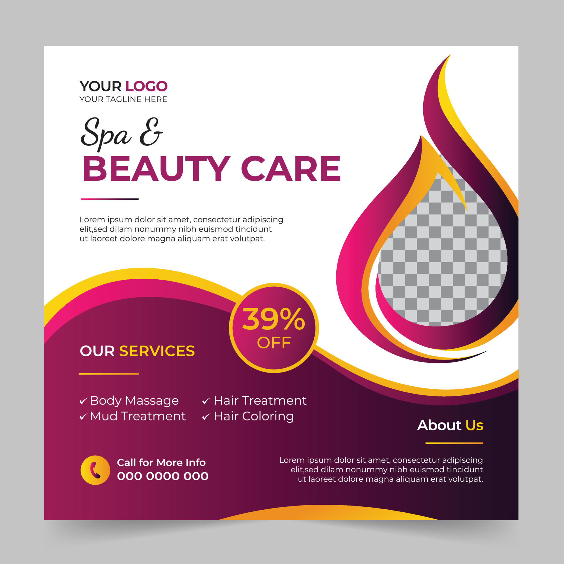 Editable Modern Spa Beauty Center And Massage Social Media Post Square Promotion Banner And Web