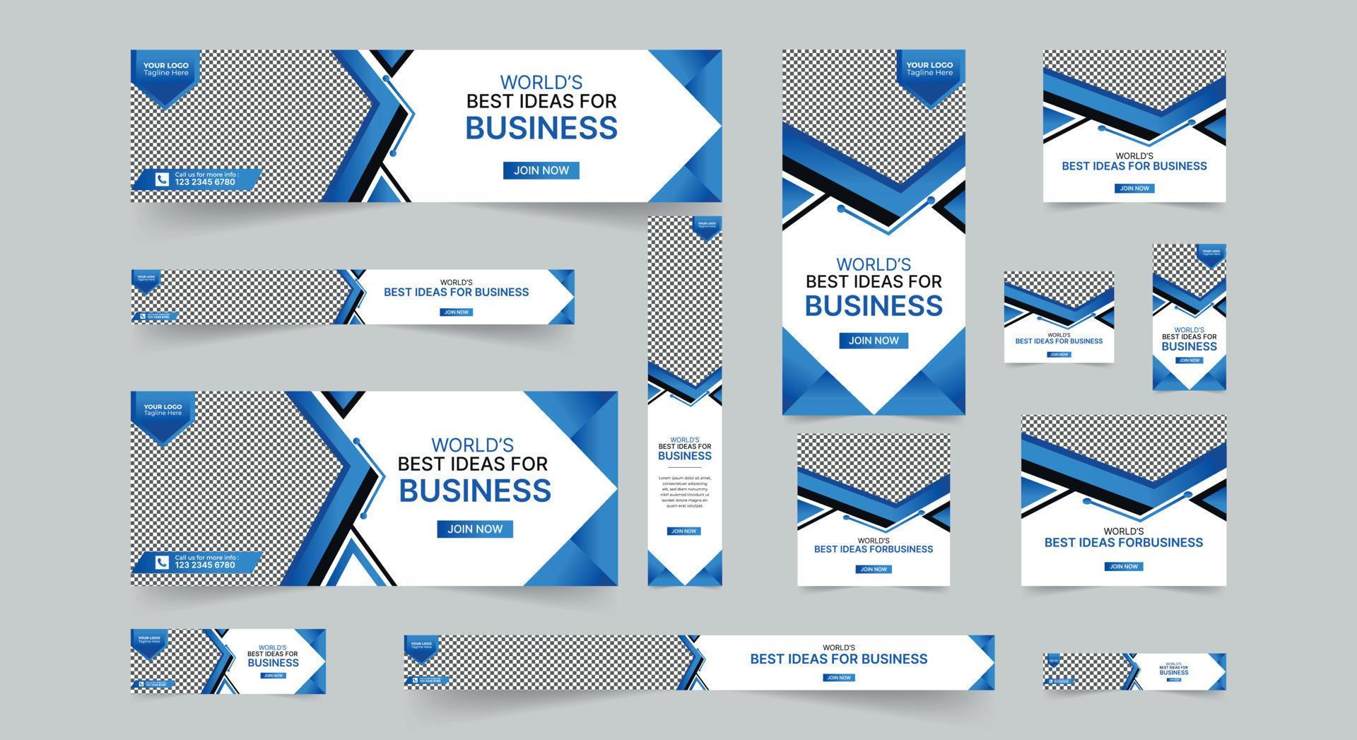 Editable modern business web banners set of standard size. Business ad ...