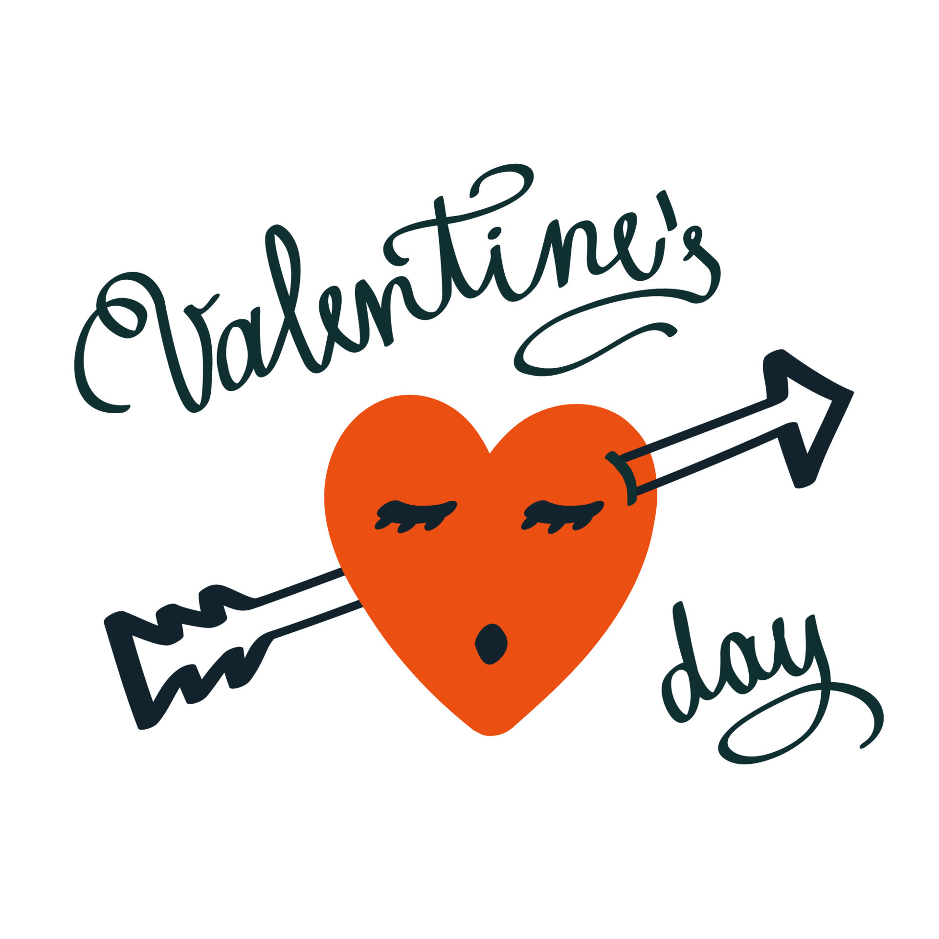 Hand drawn heart pierced with arrow and lettering. Symbol of love ...