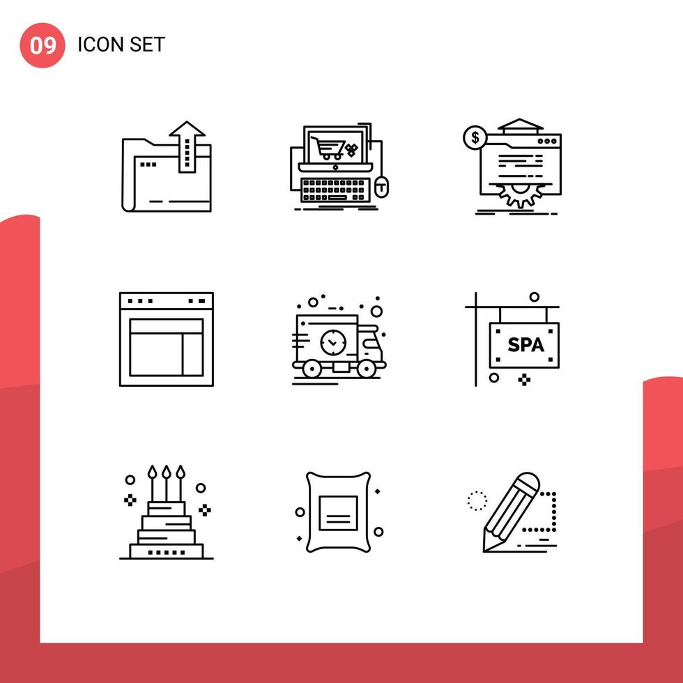 Pack Of 9 Creative Outlines Of Web Layout Game Design Technology Editable Vector Design Elements