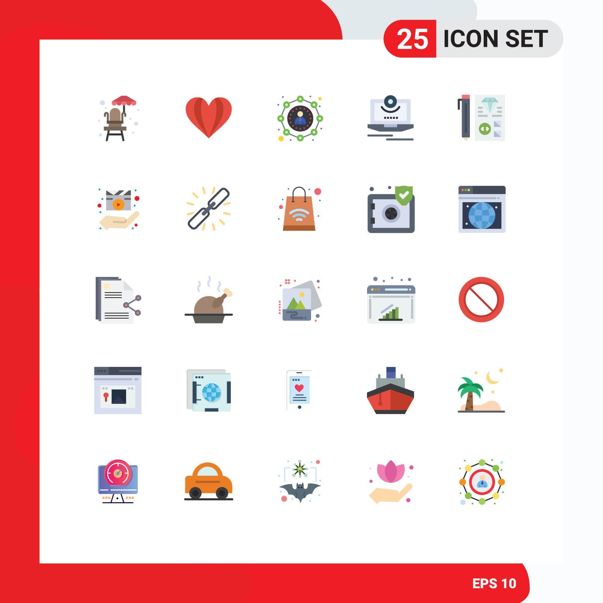 User Interface Pack Of 25 Basic Flat Colors Of Develop Video Affiliate Marketing Monitor Camera