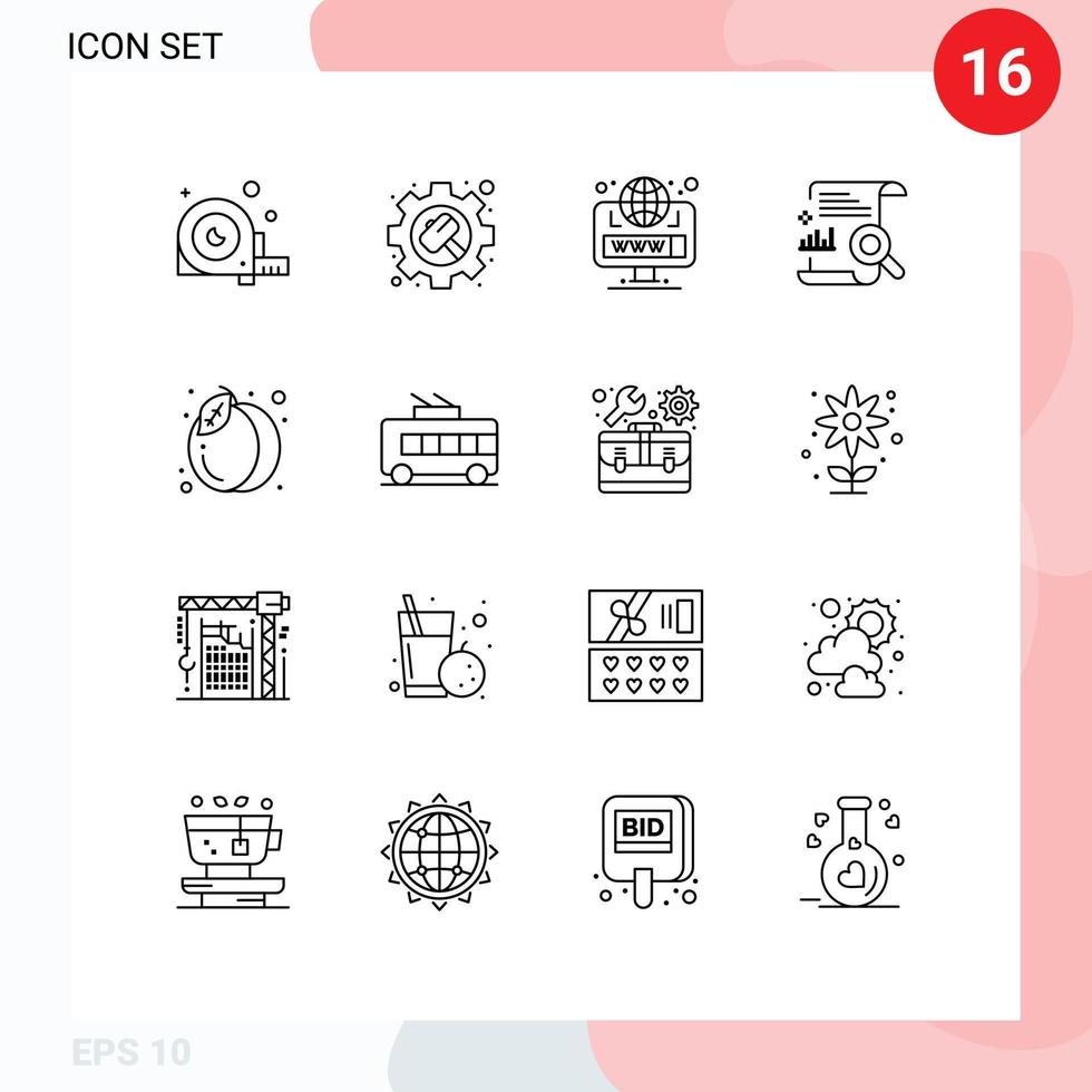 Set of 16 Vector Outlines on Grid for report file settings content web Editable Vector Design ...