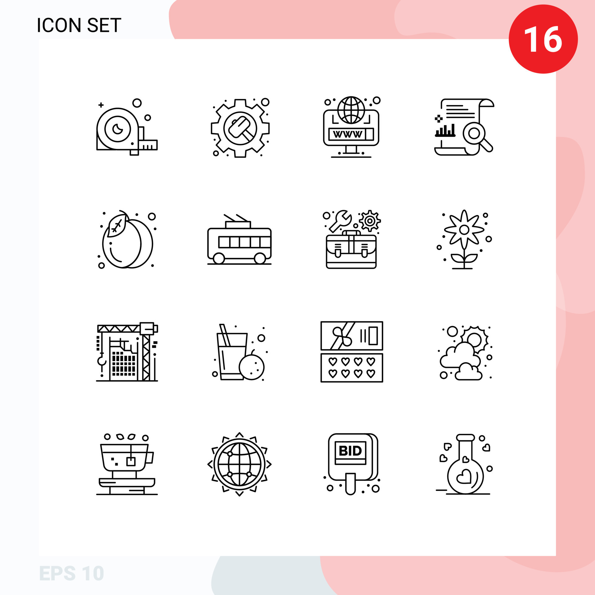 Set Of 16 Vector Outlines On Grid For Report File Settings Content Web Editable Vector Design