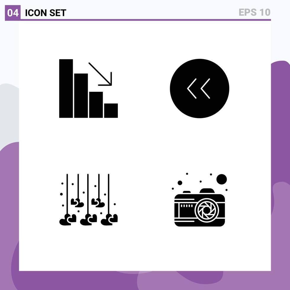 User Interface Pack of 4 Basic Solid Glyphs of analytics love arrows left camera Editable Vector ...