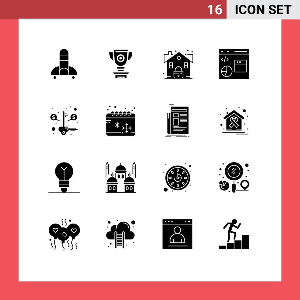 Pictogram Set of 16 Simple Solid Glyphs of programming develop reward data security Editable ...