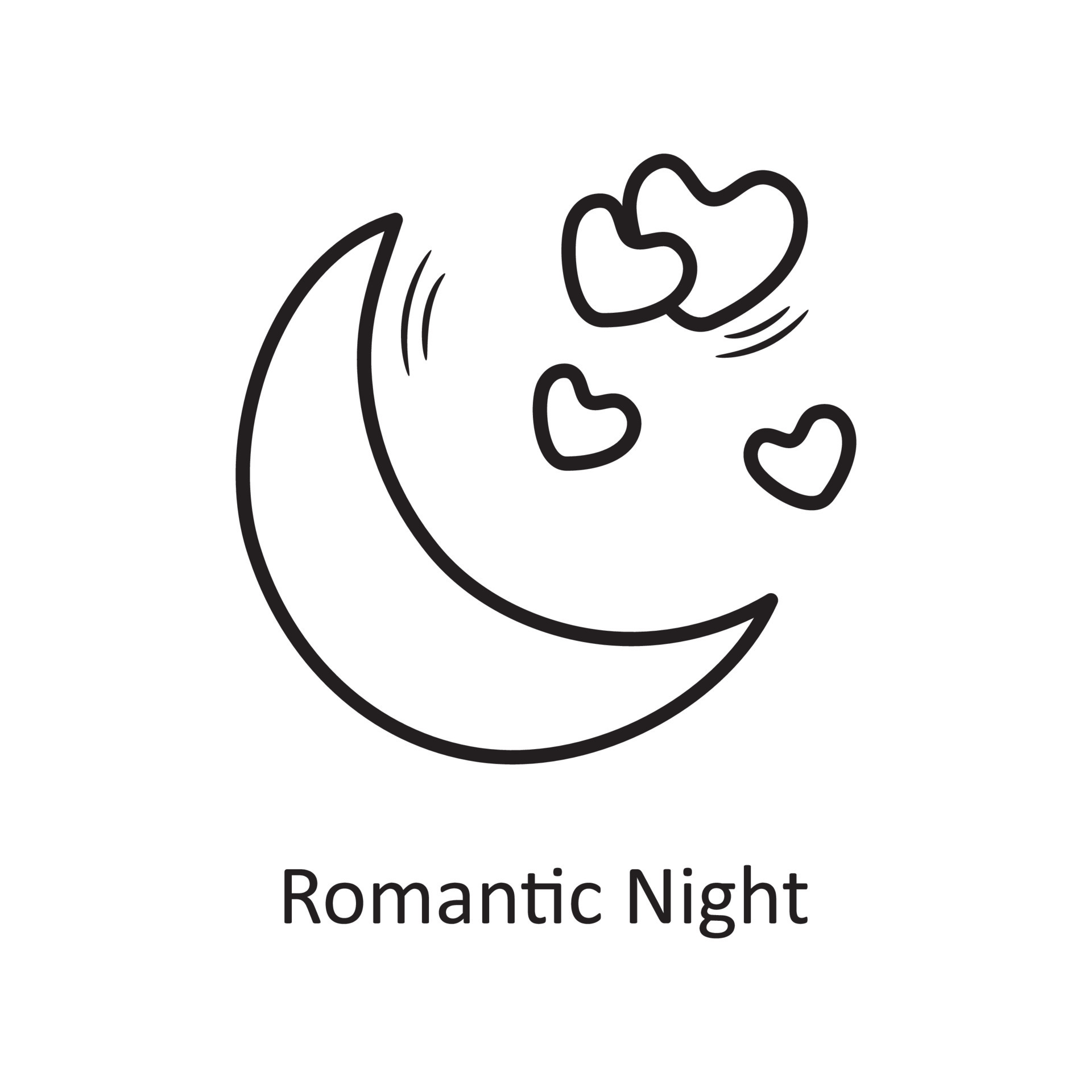 Romantic Night Vector Outline Hand Draw Icon Design Illustration Valentine Symbol On White
