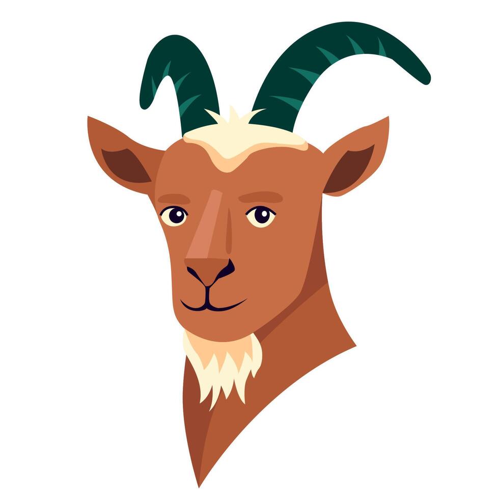 Cute Muzzle Of A Brown Goat With Crooked Horns 17637504 Vector Art At Vecteezy