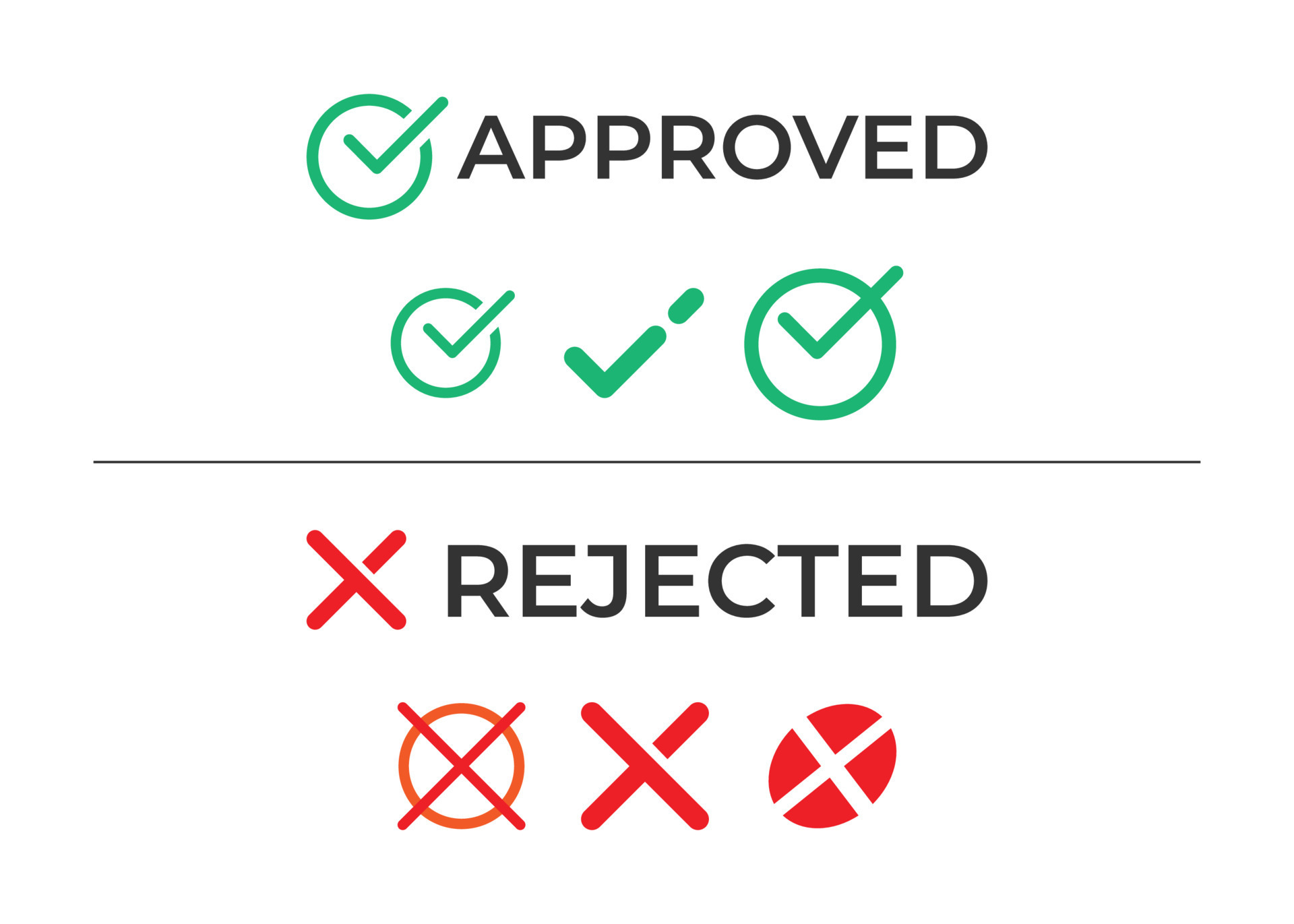 Approved rejected sign icon set 17640473 Vector Art at Vecteezy