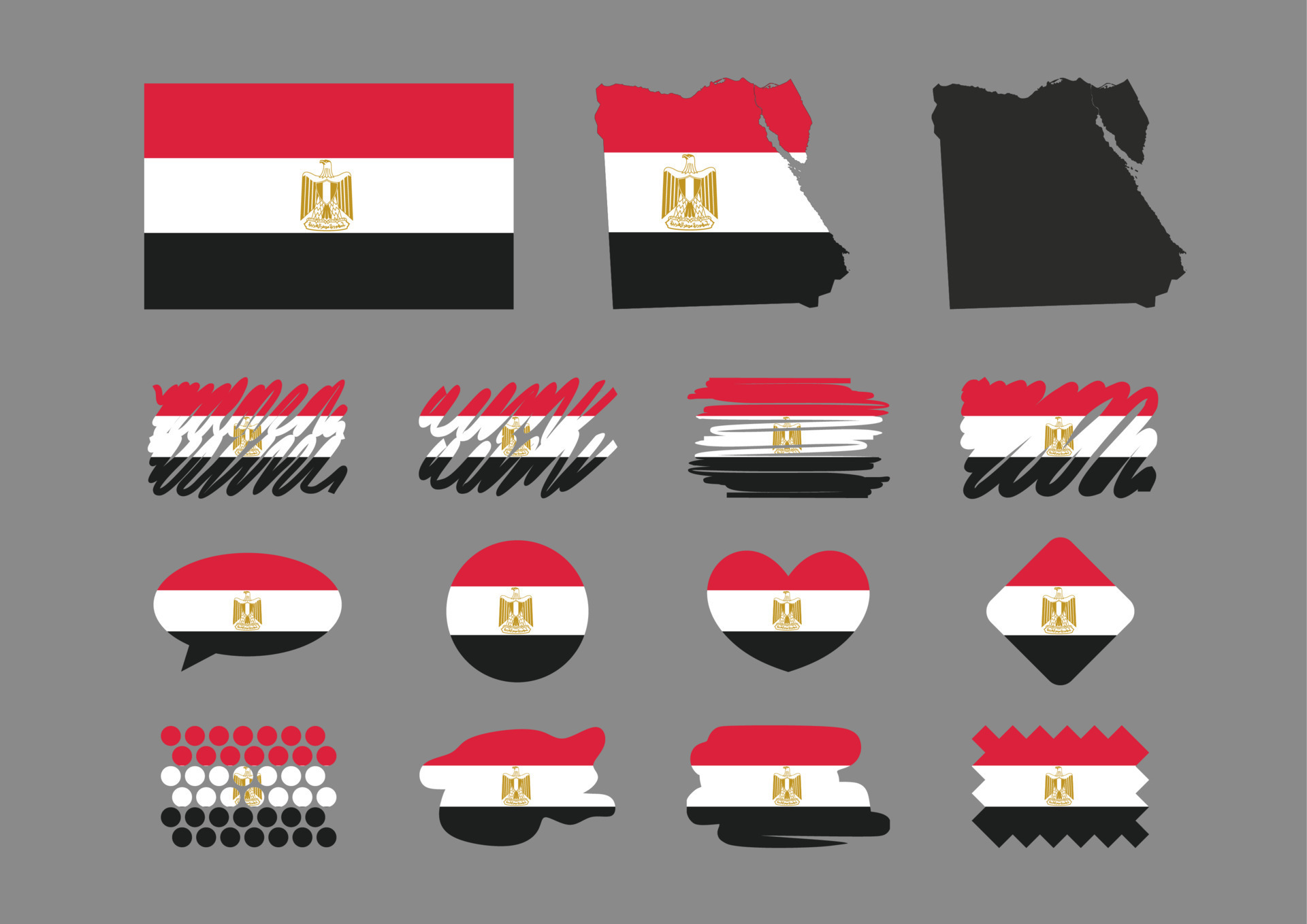 conjunto de banderas de egipto, banderas simples de egipto. vector premium mapa, corazón, habla ...