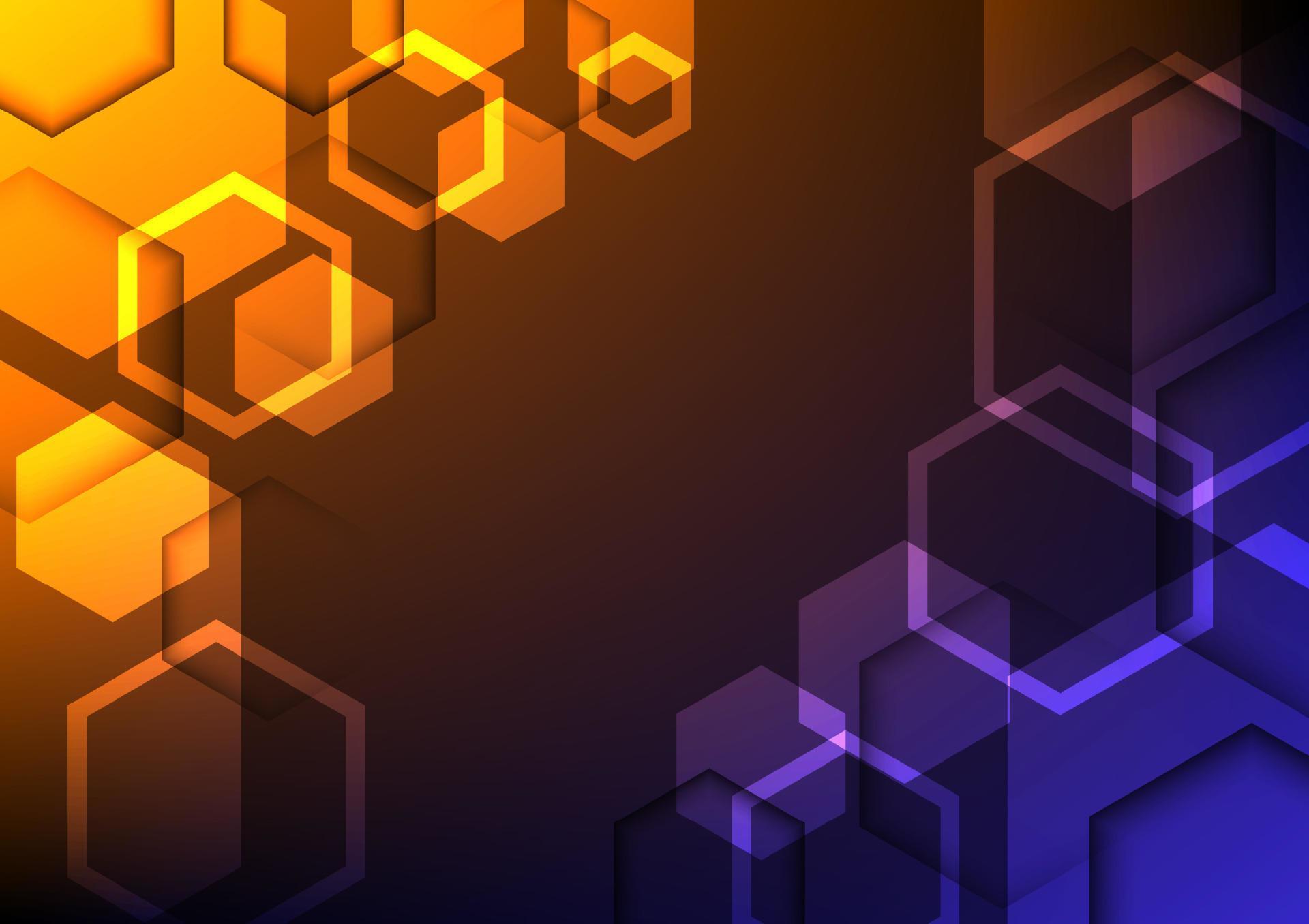 Technology Abstract Bright Overlapping Hexagons On A Gradient Background Orange And Blue