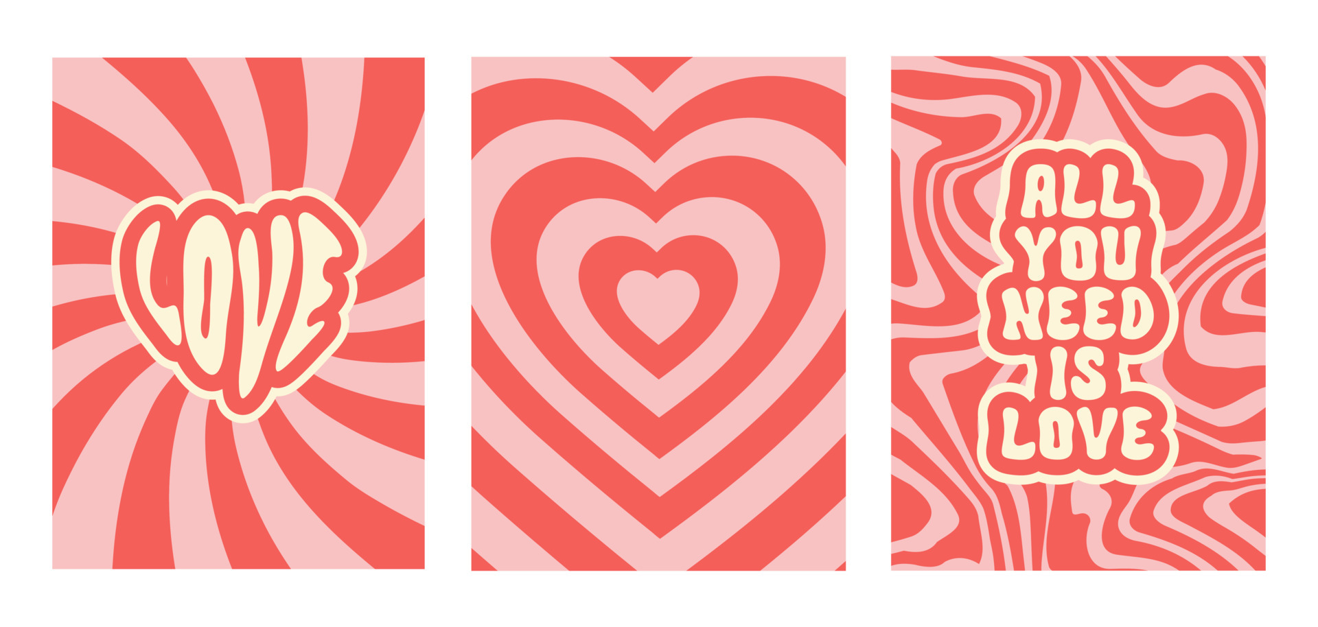Groovy romantic set posters with text. Psychedelic backgrounds in retro ... Groovy romantic set posters with text. Psychedelic backgrounds in retro ...