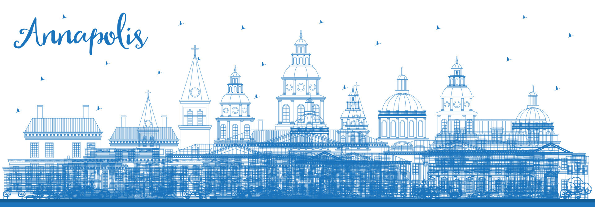 Outline Annapolis Maryland City Skyline with Blue Buildings. 17650258 Vector Art at Vecteezy