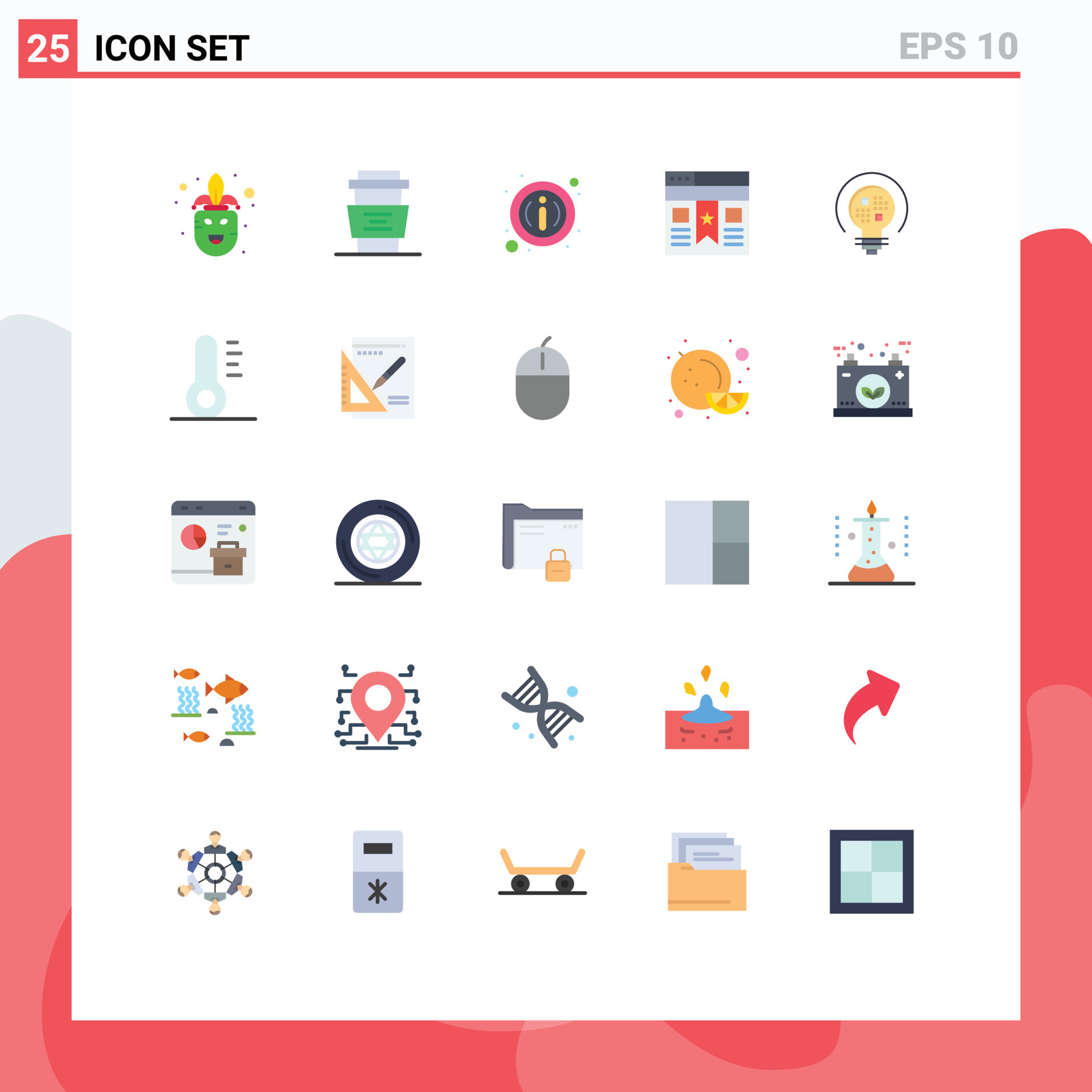 Modern Set Of 25 Flat Colors Pictograph Of Data Ui Drink Interface Info Button Editable Vector 0301