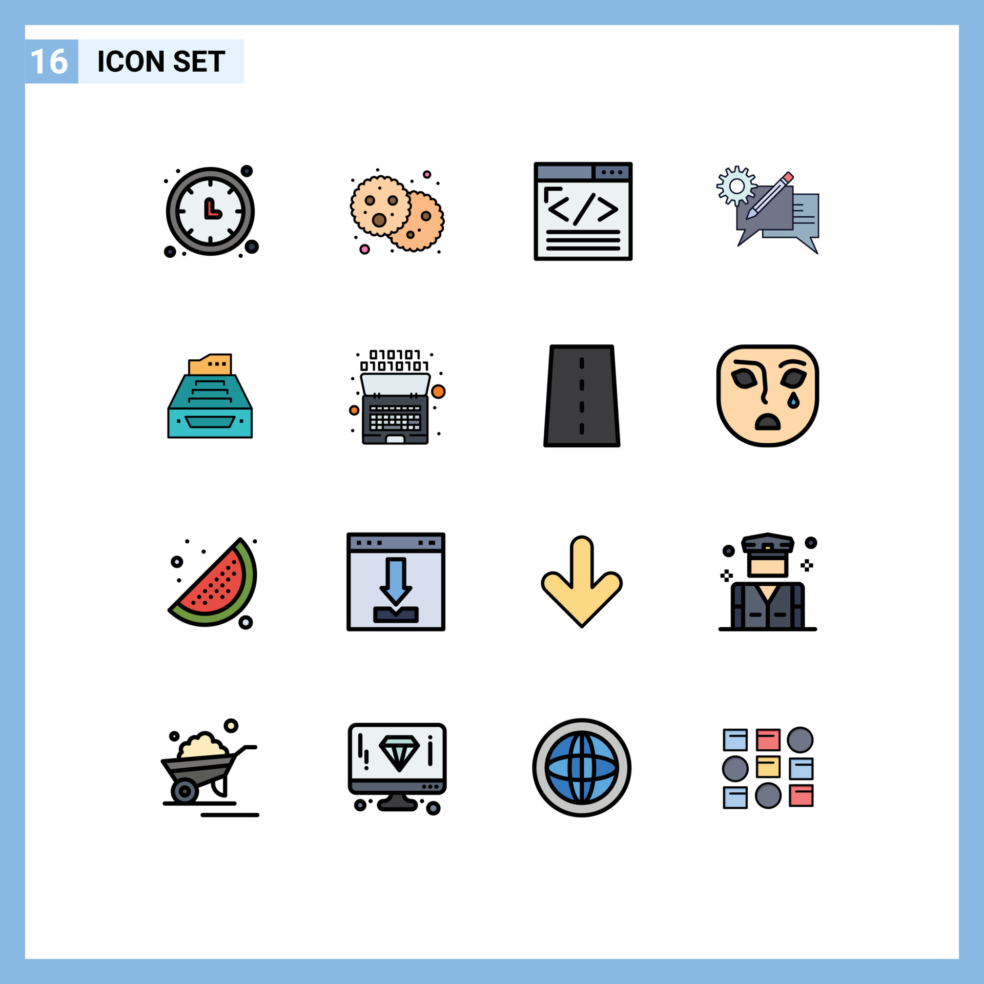 16 Thematic Vector Flat Color Filled Lines And Editable Symbols Of Setting Communication Party