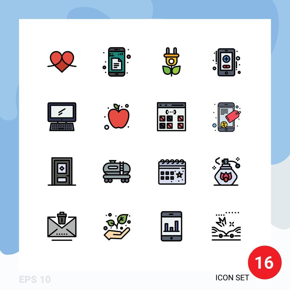 16 User Interface Flat Color Filled Line Pack Of Modern Signs And Symbols Of Device Computer App