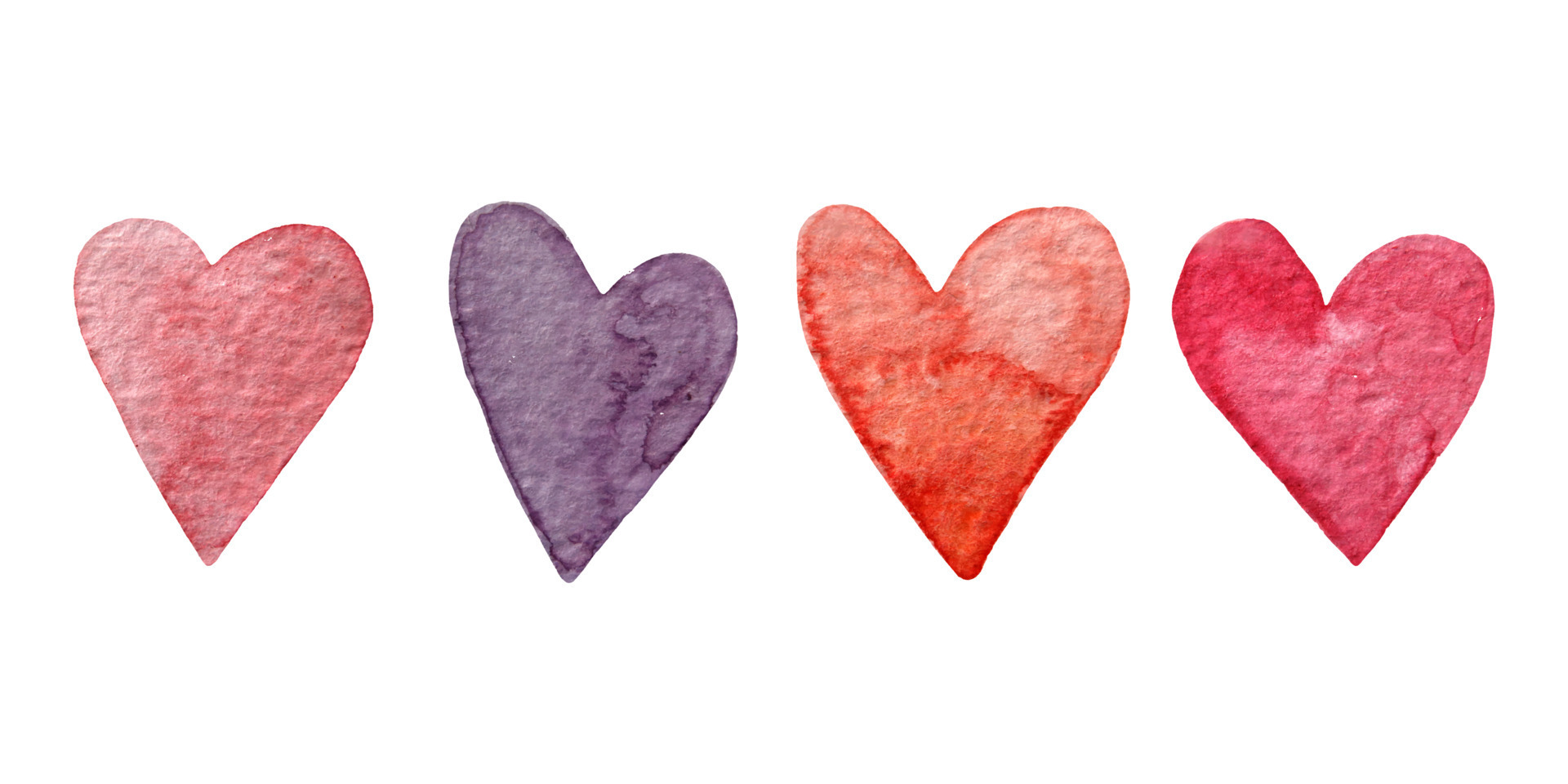 Set of 4 watercolor hears. Watercolor hearts for Valentine's day ...