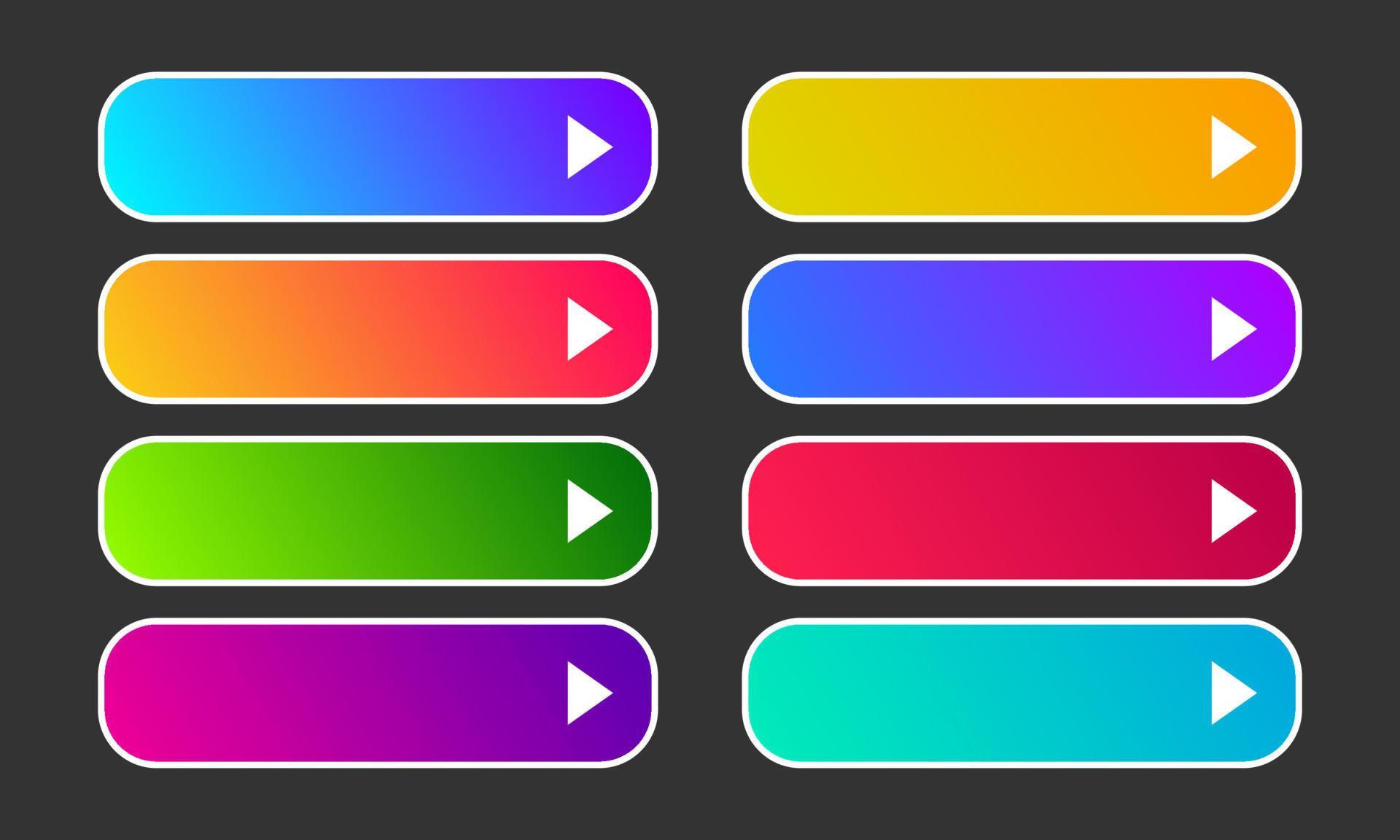 Colorful gradient buttons with arrows. Set of eight modern abstract web buttons. Vector ...
