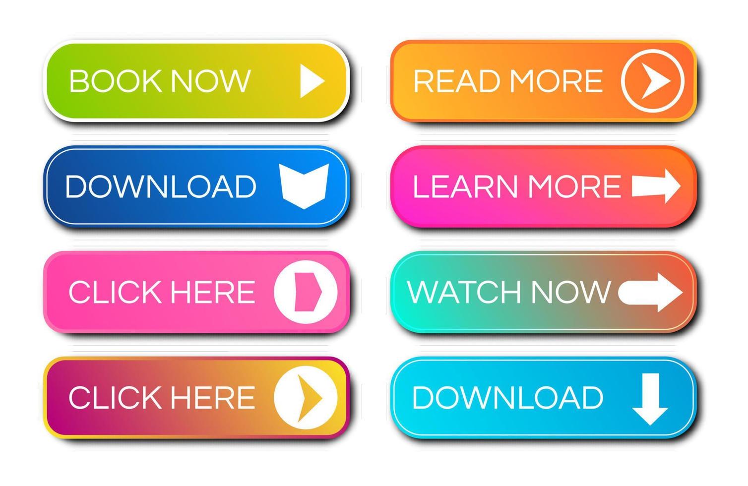 Set Of Eight Modern Gradient Buttons With Shadows Read More Buttons Vector Illustration