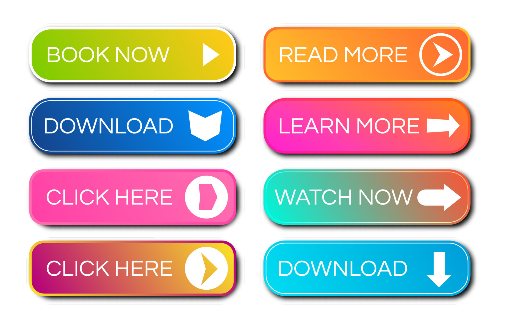 Set Of Eight Modern Gradient Buttons With Shadows Read More Buttons Vector Illustration