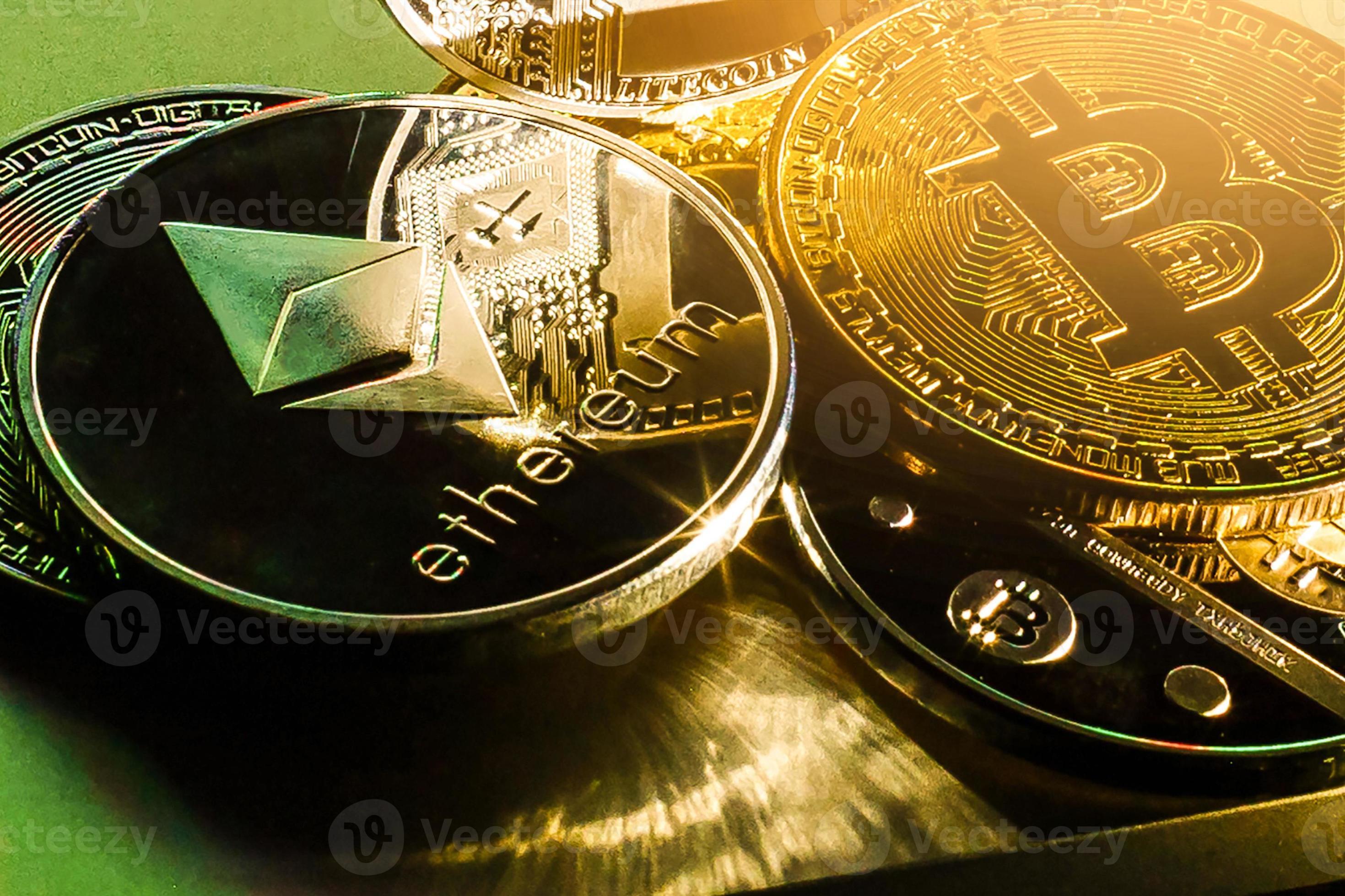 Ethereum On Gold Background To Illustrate Blockchain And Cyber Currency