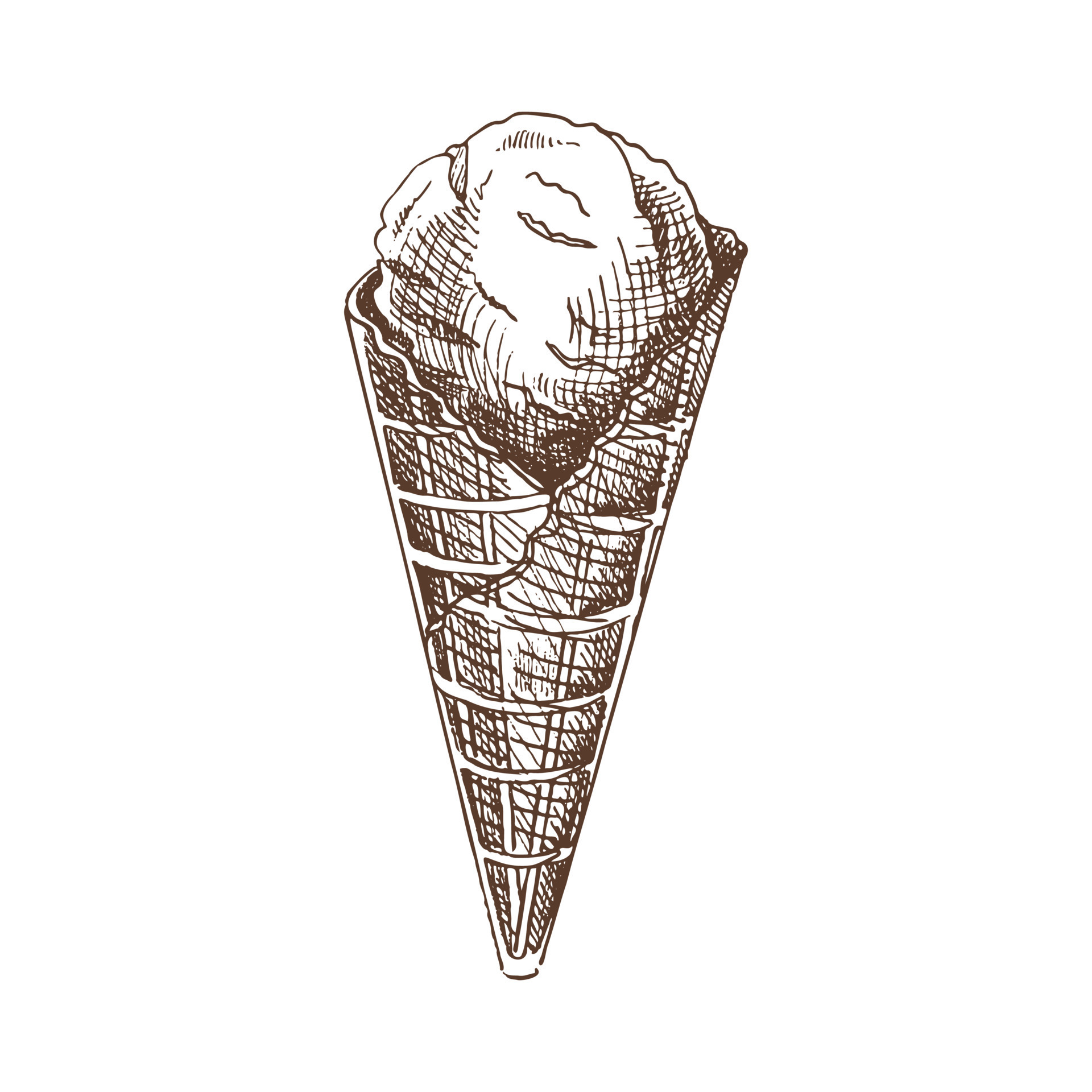 A Hand Drawn Sketch Of A Waffle Cone With Ice Cream Vintage