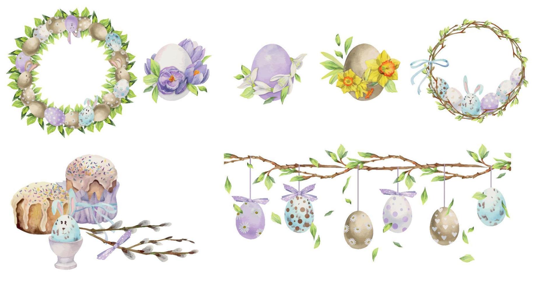 Watercolor hand drawn Easter celebration clipart. Set of frames ...