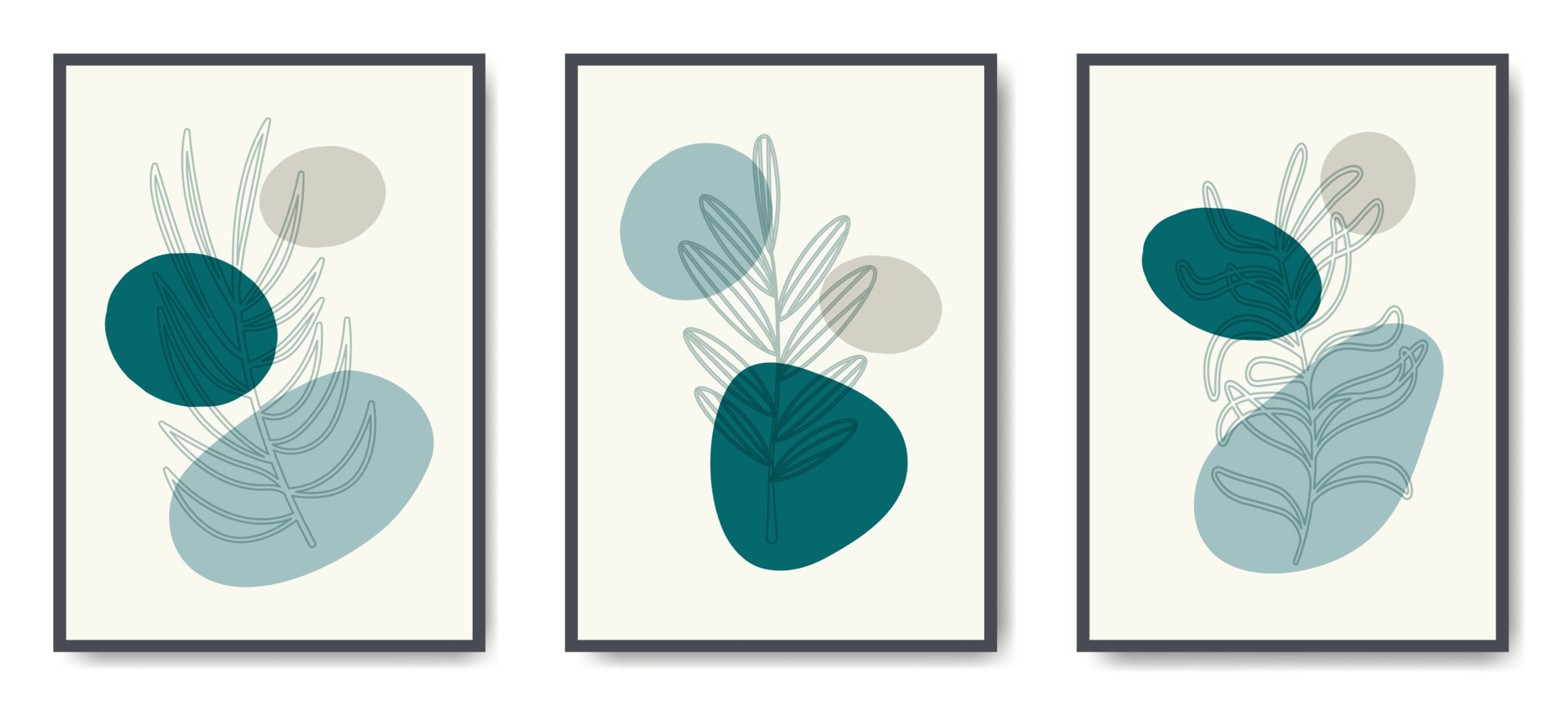 Set Of Abstract Aesthetic Mid Century Modern Art Botanical Poster
