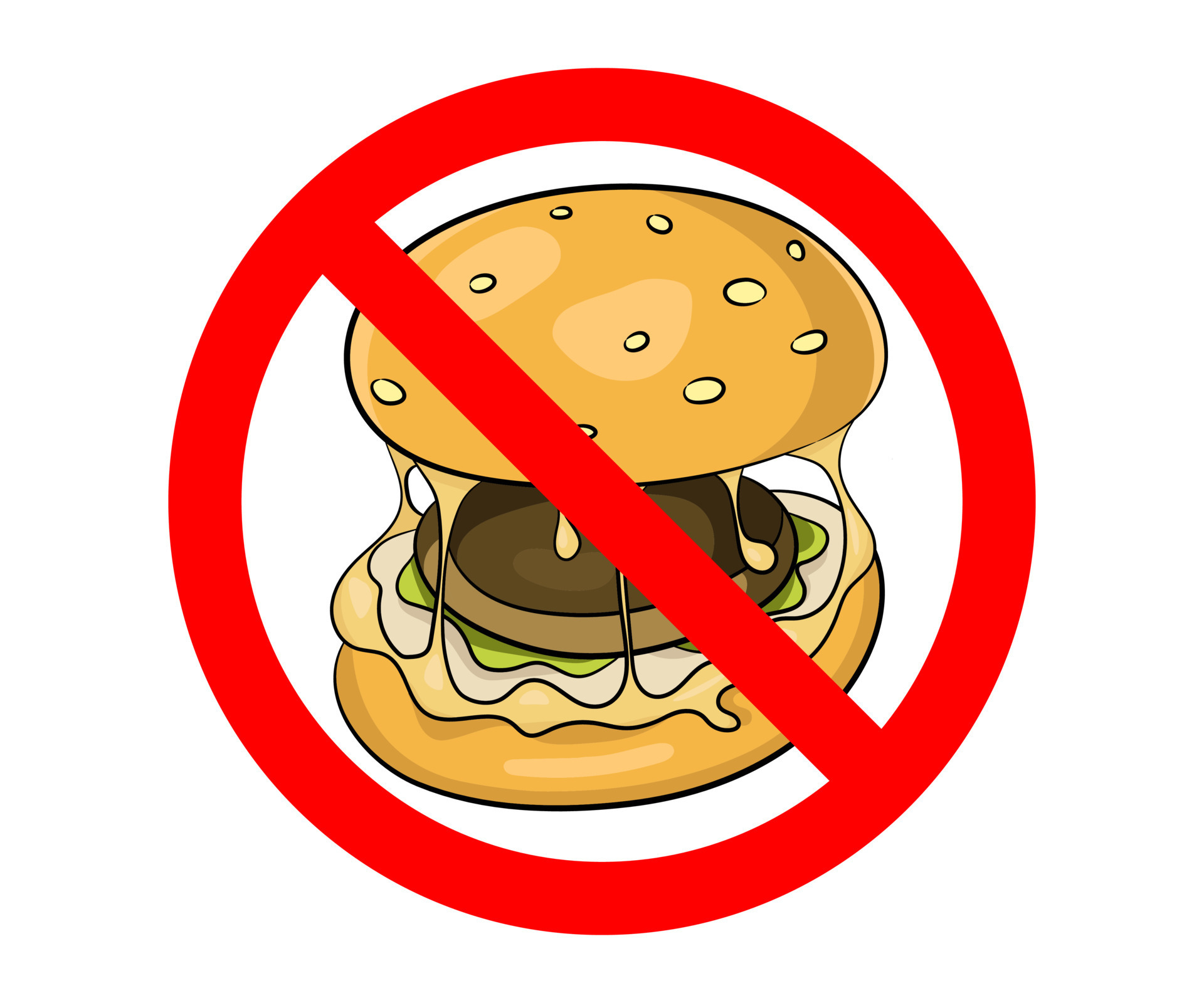 Fast food danger label. No Food Allowed Symbol. Vector illustration ... Fast food danger label. No Food Allowed Symbol. Vector illustration ...