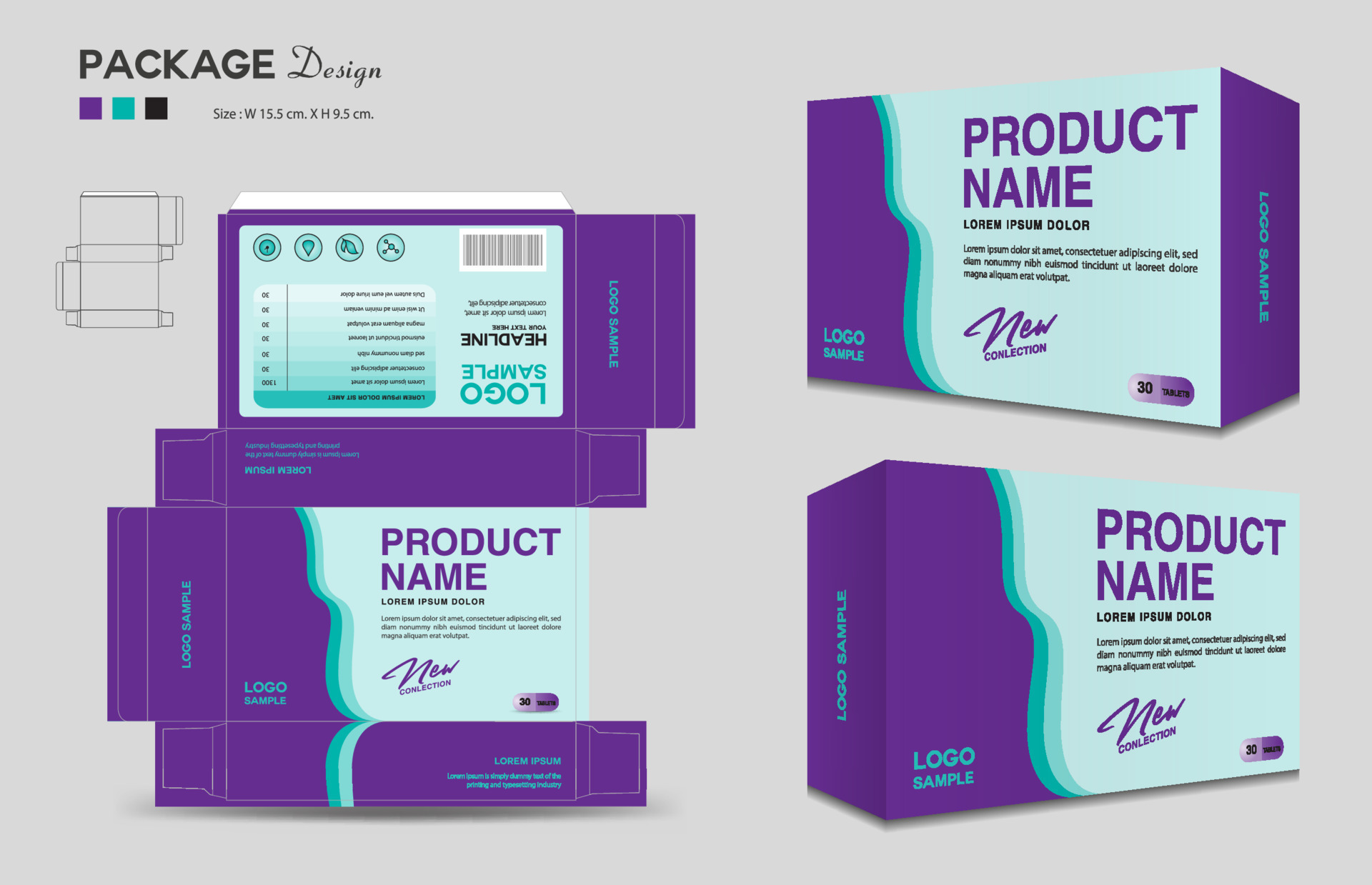 Supplements and Cosmetic box design, Package design template, box outline, Box Packaging design ...