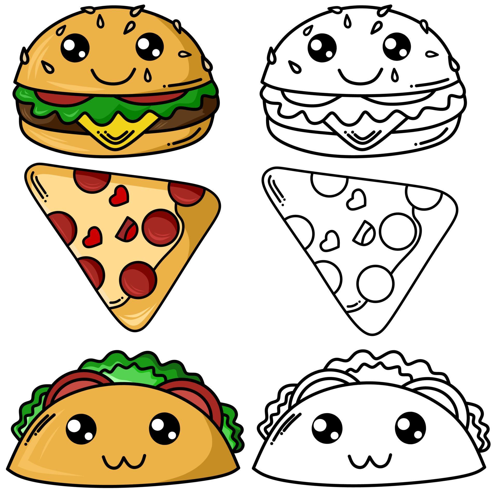 cartoon fast food vector drawing for coloring book 17684520 Vector Art ...