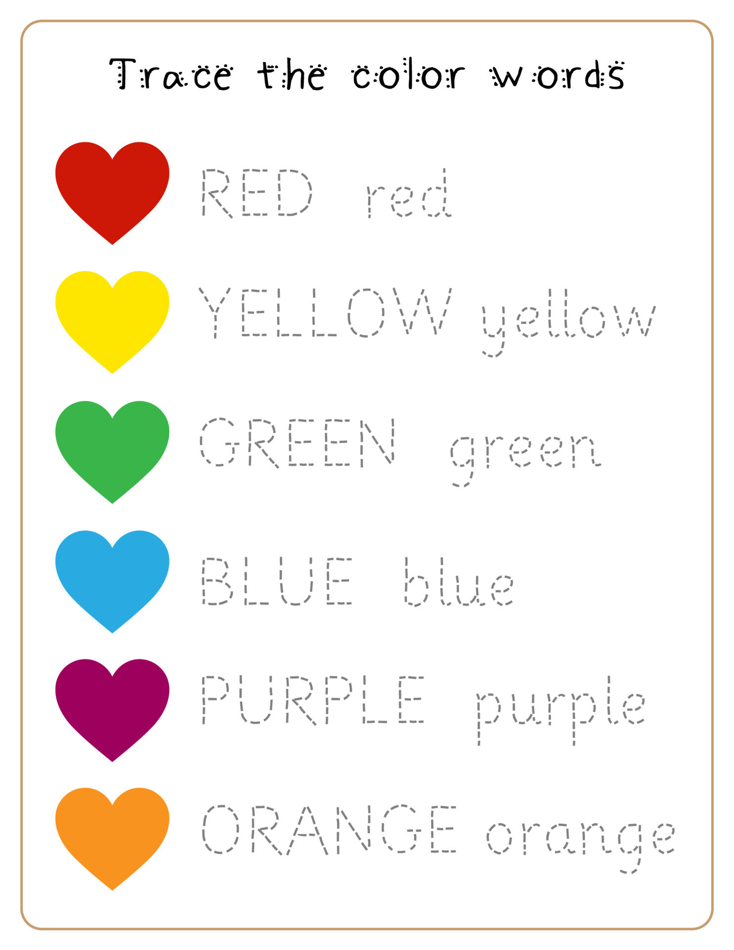 Tracing practice activity. Trace the color words worksheet for ... Tracing practice activity. Trace the color words worksheet for ...