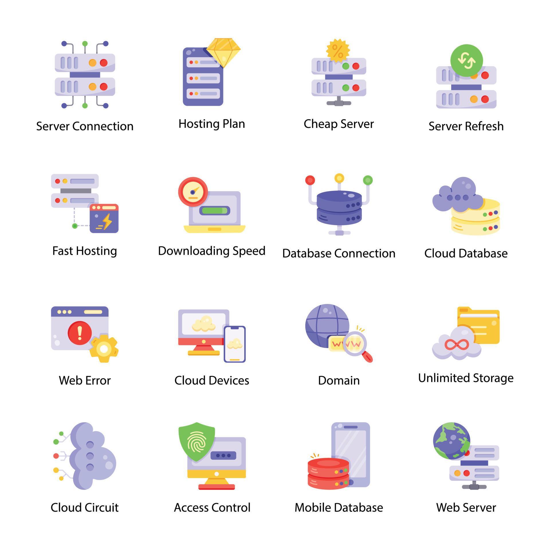 Set of Data Hosting Flat Icons 17689052 Vector Art at Vecteezy