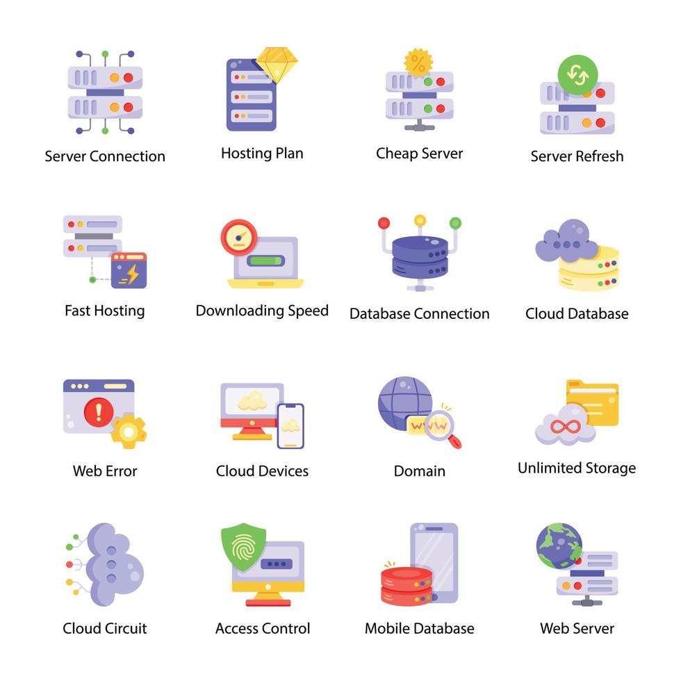 Set of Data Hosting Flat Icons 17689052 Vector Art at Vecteezy