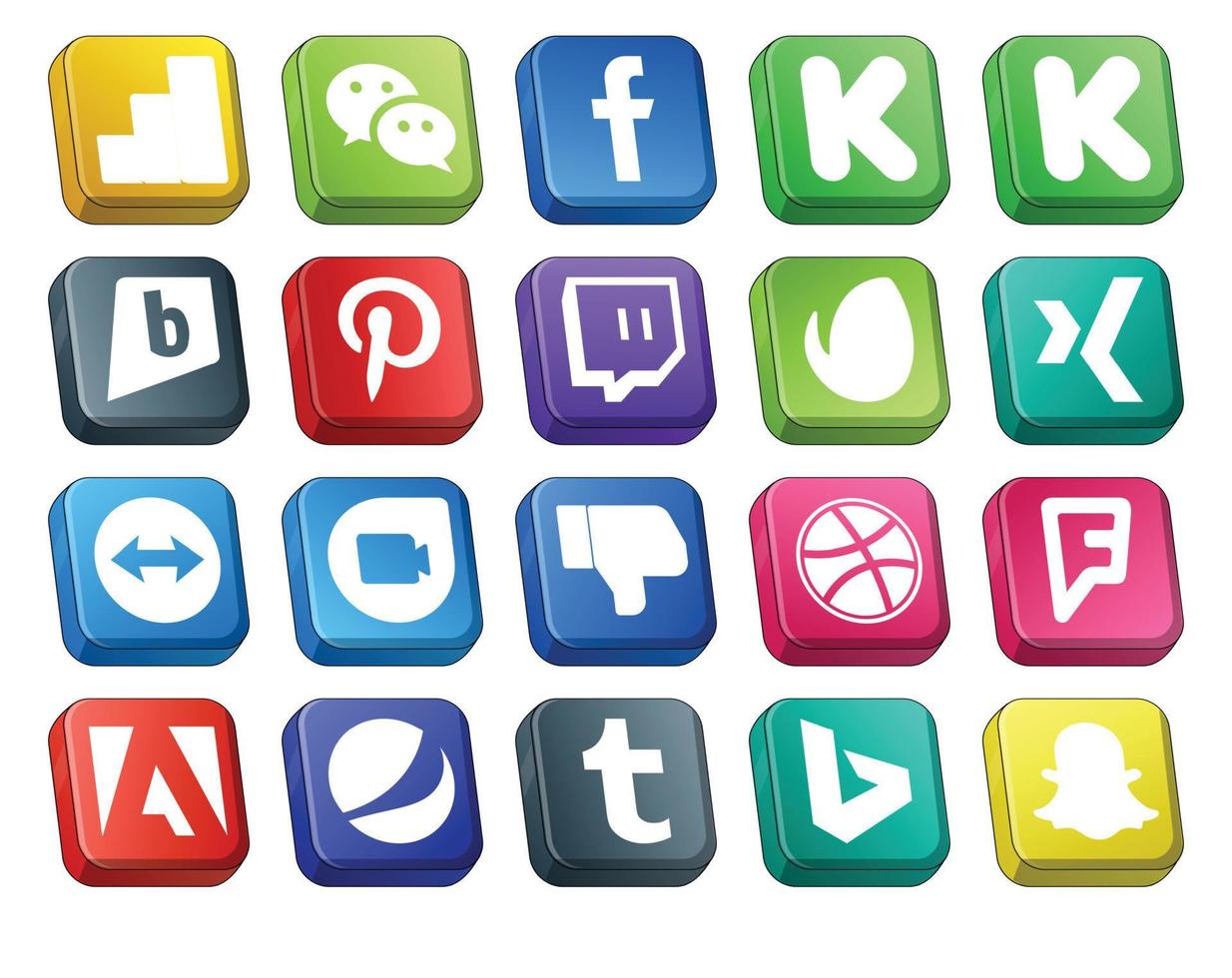 Paquete de 20 íconos de redes sociales que incluye tumblr adobe envato foursquare no me gusta ...