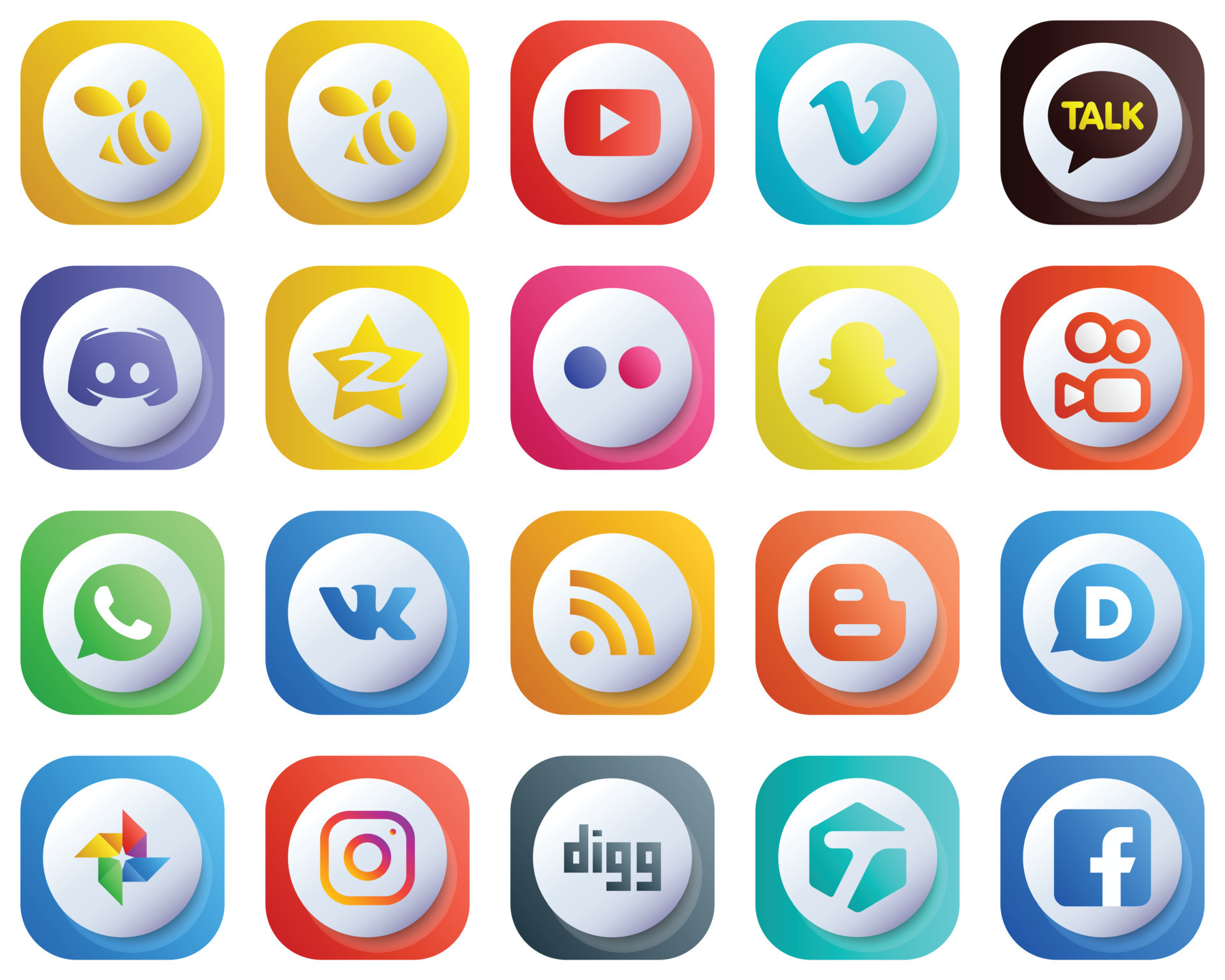 20 Cute 3D Gradient Icons of Major Social Media Platforms such as whatsapp. snapchat. text and ...
