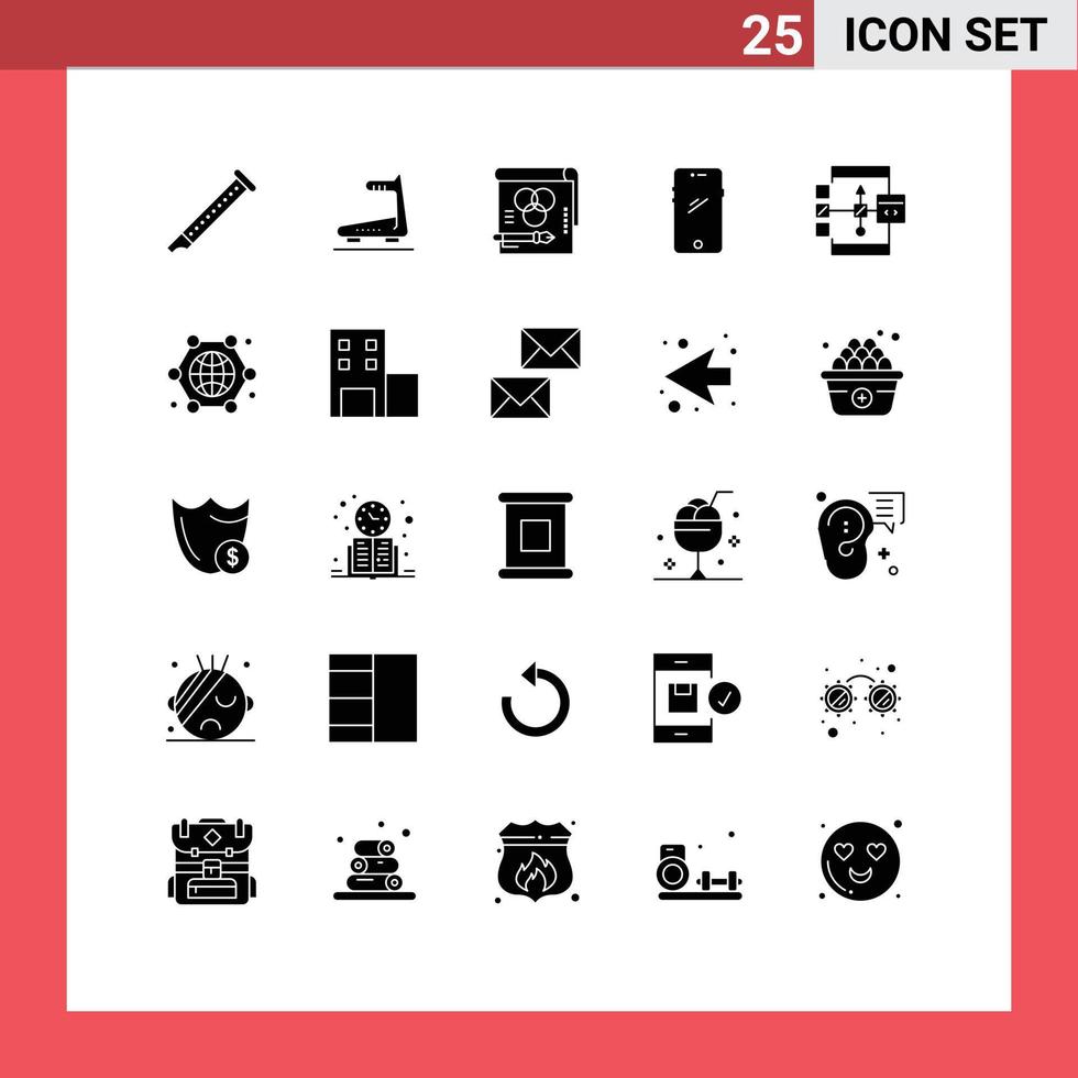 Pictogram Set of 25 Simple Solid Glyphs of android smart phone treadmill phone pen Editable ...