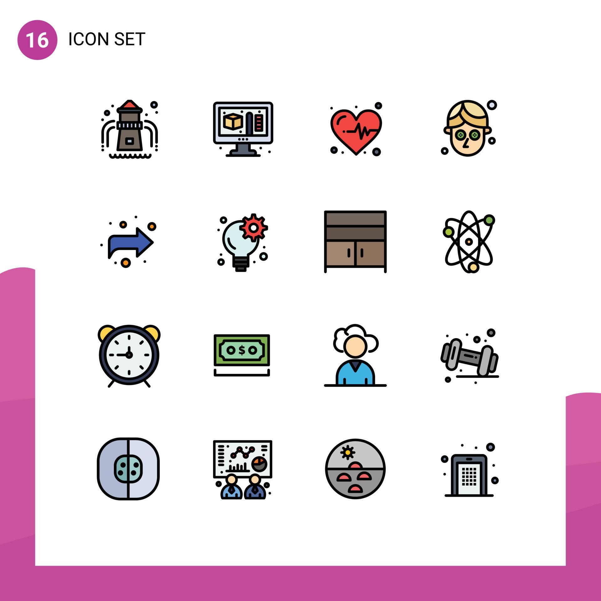 16 Universal Flat Color Filled Lines Set For Web And Mobile Applications Businessman Brainstorm