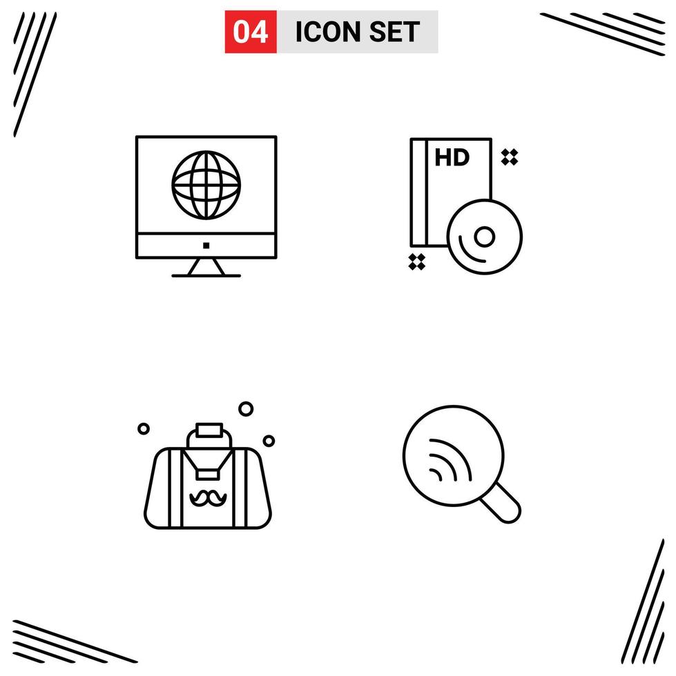 4 Universal Line Signs Symbols of communication bag web compact father Editable Vector Design ...