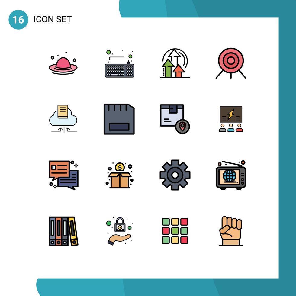 Set Of 16 Vector Flat Color Filled Lines On Grid For Book Cloud Management Target Archery