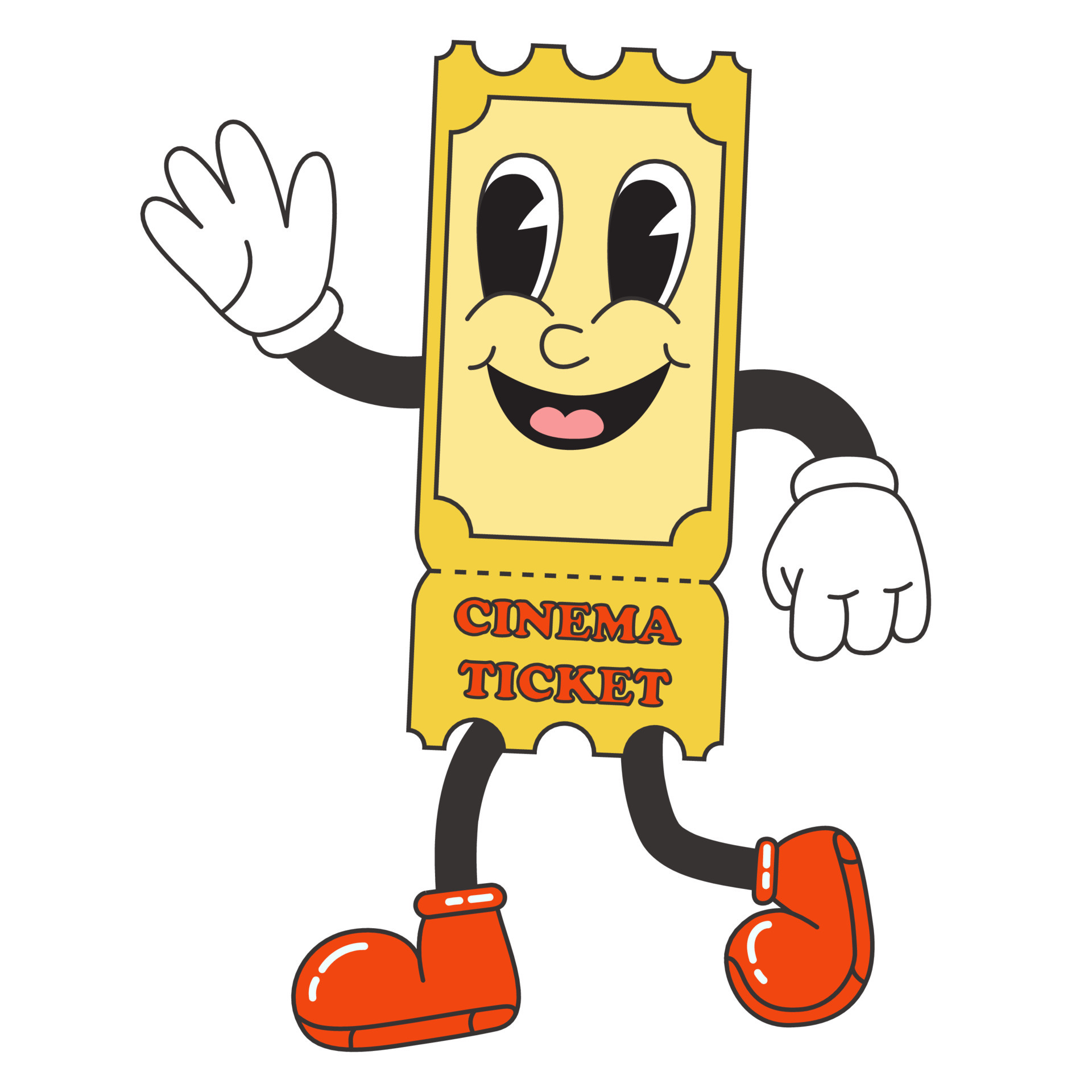 Retro Cartoon Cinema Ticket Character Vintage Illustration Isolated On retro-cartoon-cinema-ticket-character-vintage-illustration-isolated-on