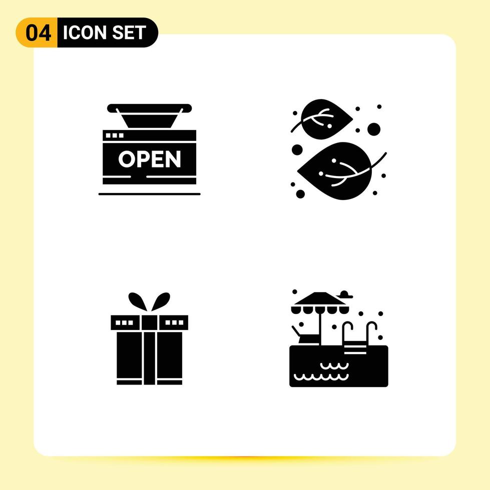 User Interface Pack Of 4 Basic Solid Glyphs Of Open Tree Web Leaf Box Editable Vector Design