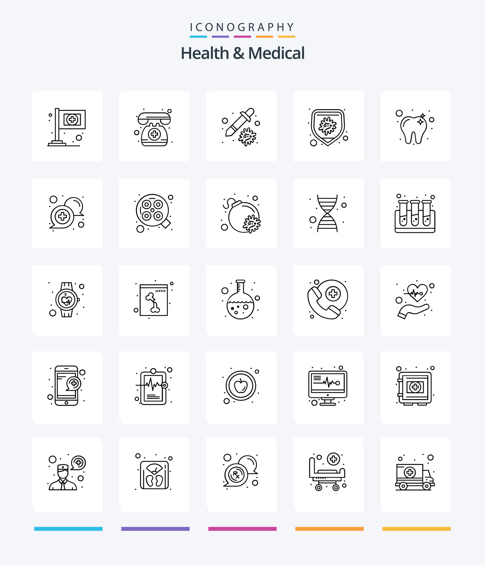 Creative Health And Medical 25 OutLine icon pack Such As tooth. care. healthcare. virus ...